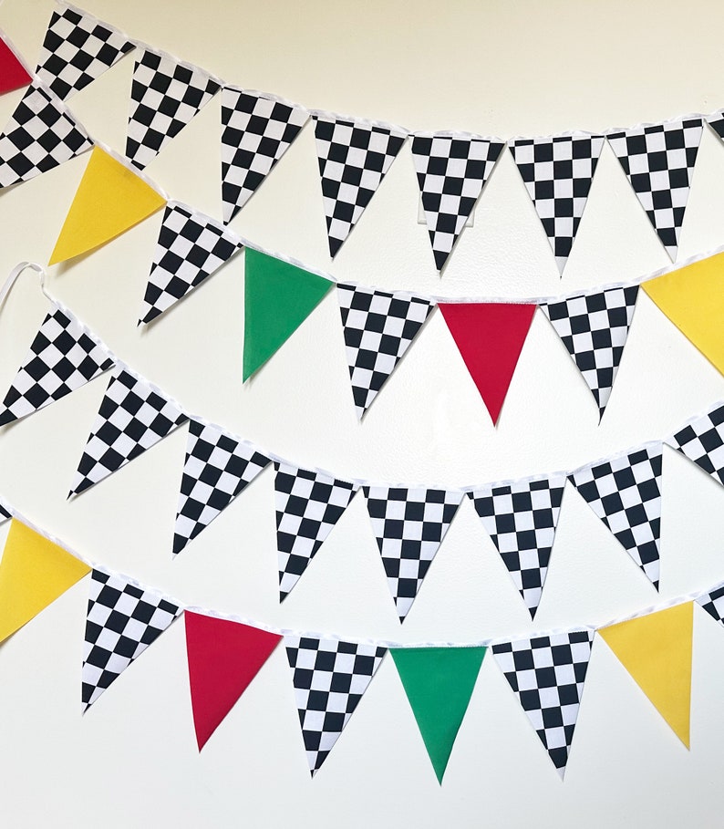 Race Car Checker Party Banner, Bunting, Pennant Flags, Black and White ...
