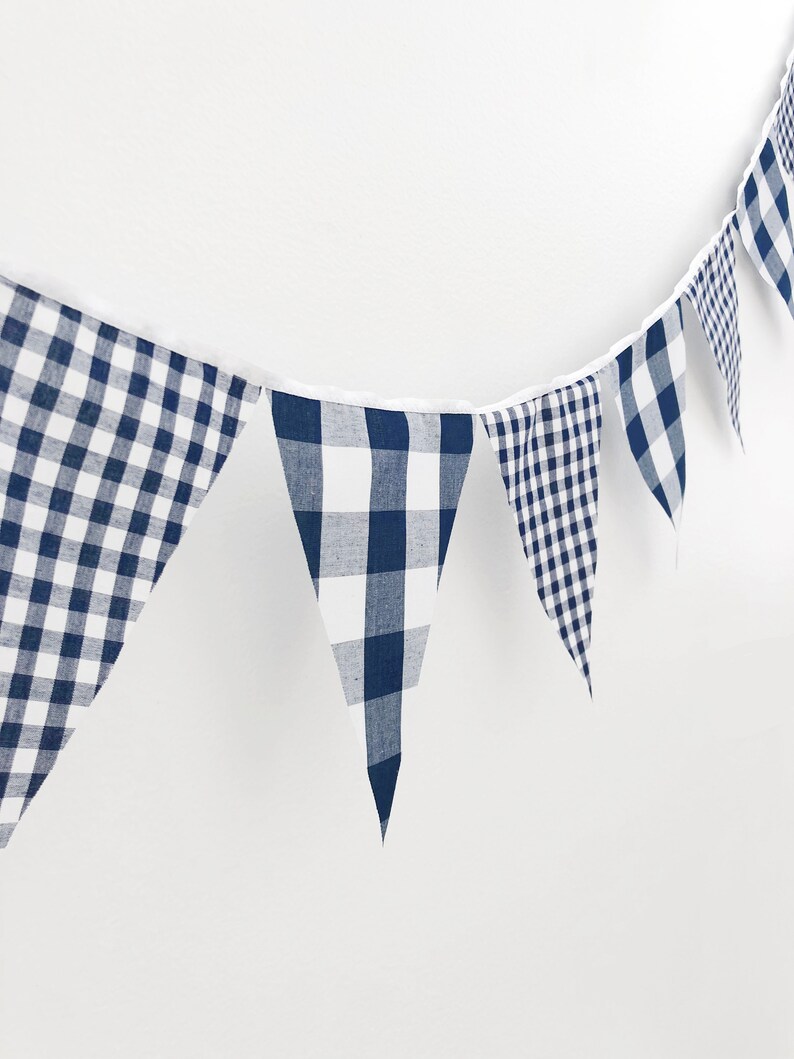 Navy Gingham Banner Bunting Fabric Pennant Garland Flags - Etsy