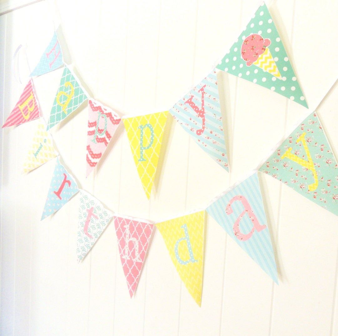 Happy Birthday Bunting, Happy Birthday Banner, Fabric Pennant Flags ...