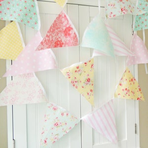 Shabby Chic Fabric Banner, Bunting, Pennant Flags, Pink, Blue, Aqua ...