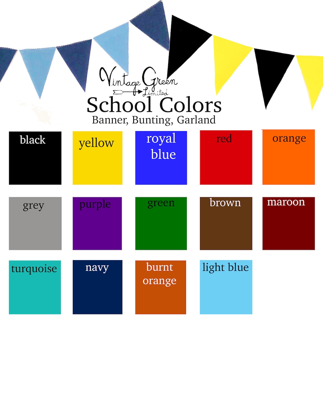 School Colors Garland Flag Bunting, Graduation Fabric Banner, School ...