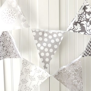 Banner, Bunting, Fabric Flags, Garland Party, Grey Polka Dot, Chevron ...
