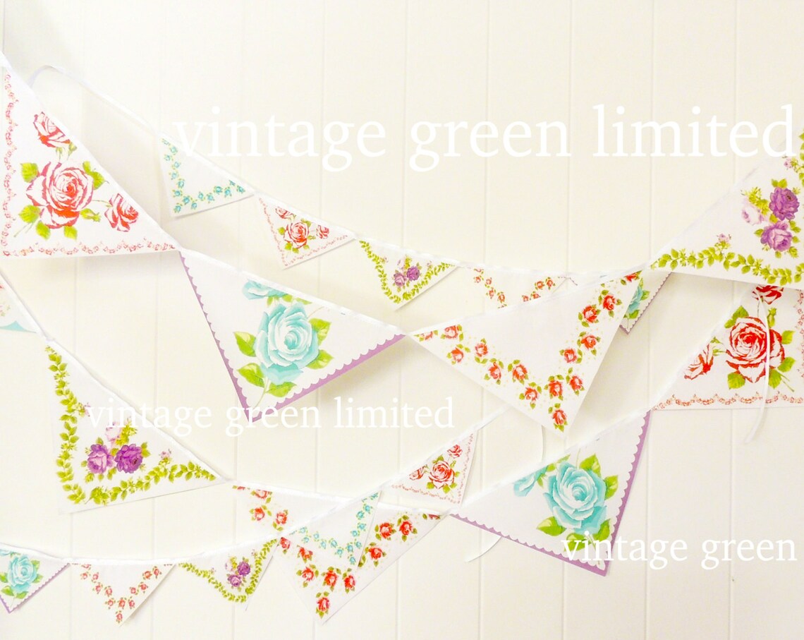 Vintage Handkerchief Banner Cottagecore Decor Pink Blue - Etsy