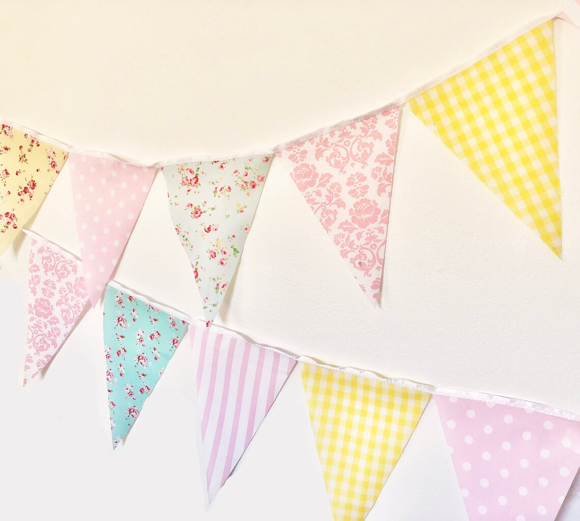 Shabby Chic Fabric Banner, Bunting, Pennant Flags, Pink, Blue, Aqua ...
