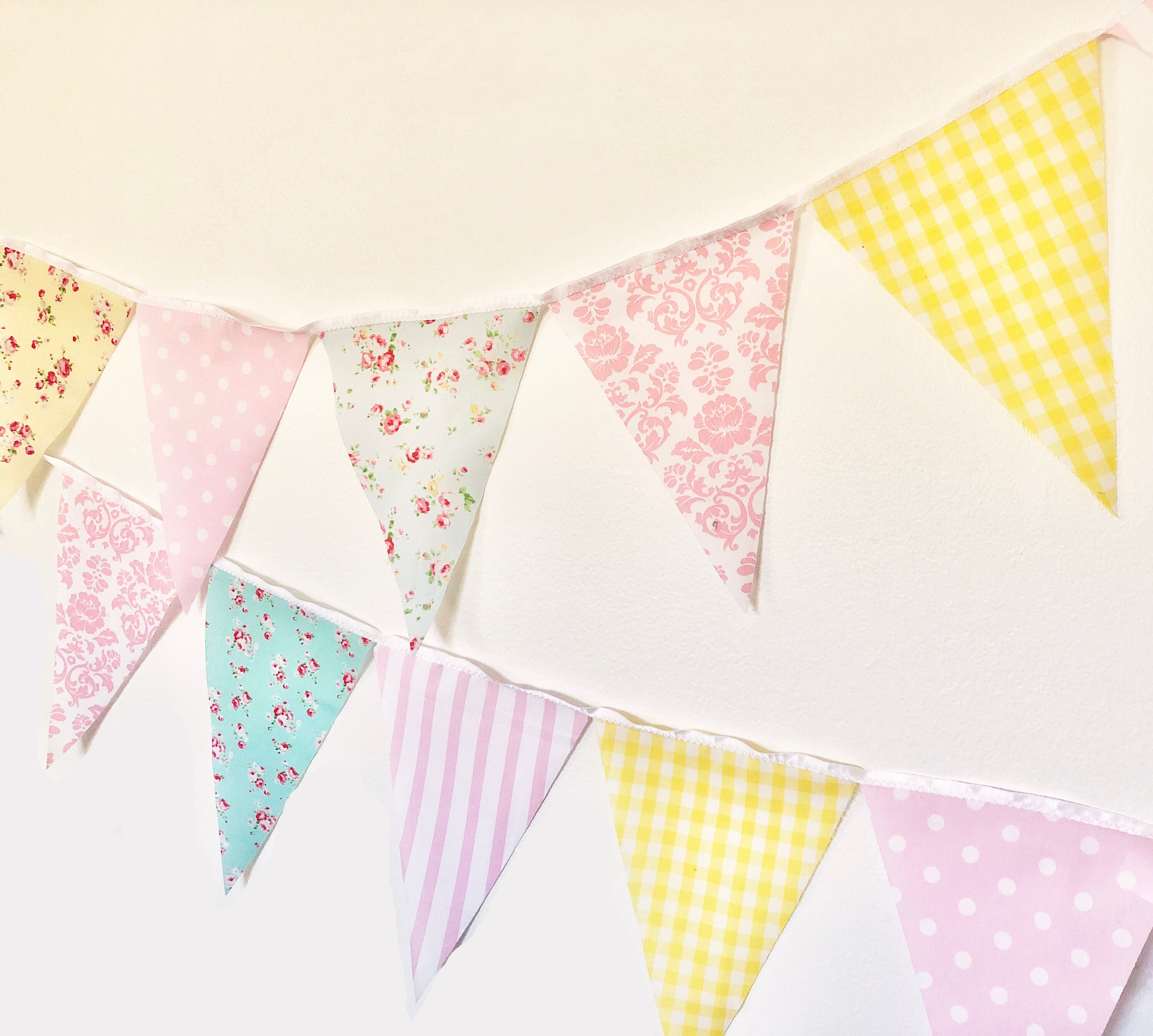 Shabby Chic Fabric Banner, Bunting, Pennant Flags, Pink, Blue, Aqua ...