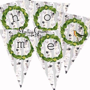 Farmhouse HOME Printable Bunting, Banner, Wreath, Birch Tree Garland ...