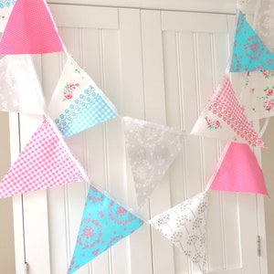 Shabby Chic Garland Fabric Banner, Bunting, Cotton Pennant, Aqua, Hot ...