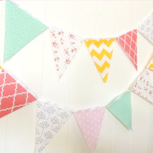 Fabric Banner, Bunting, Pennant Flags, Garland Turquoise, Pink, Grey ...