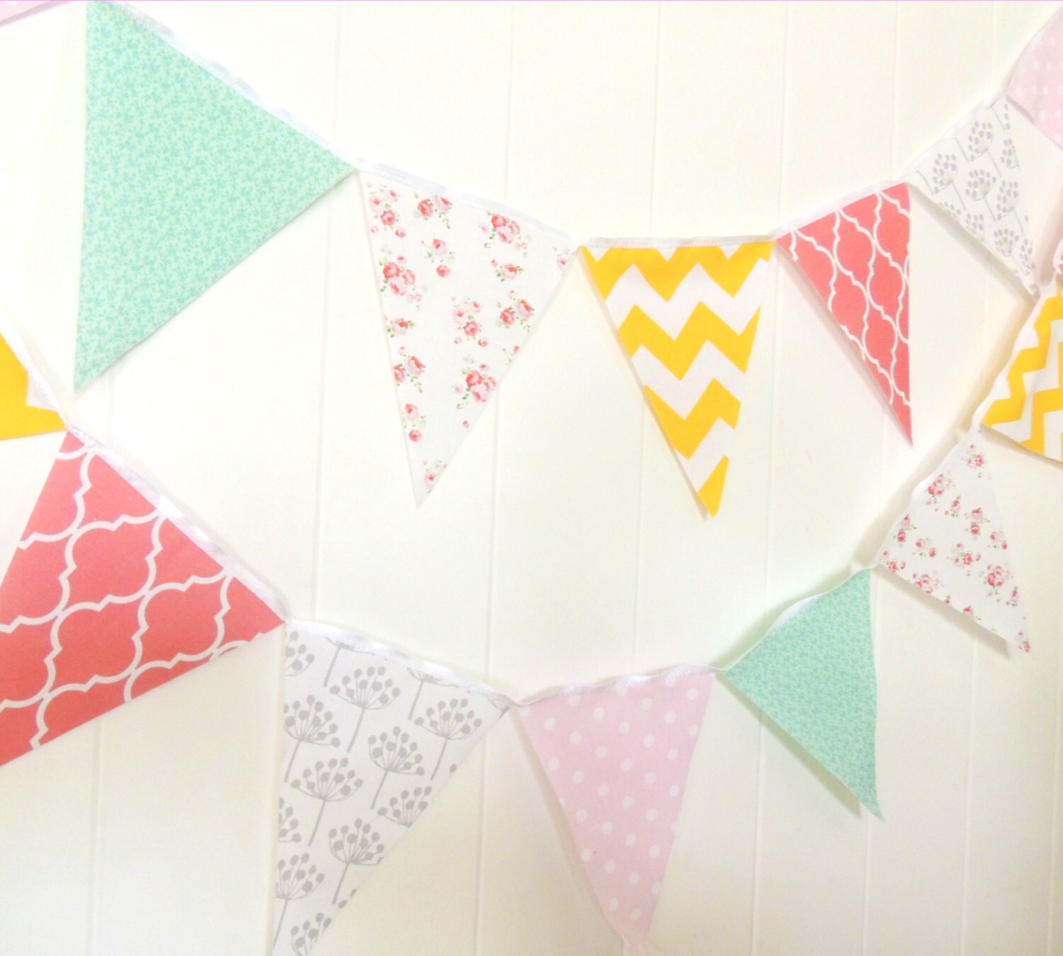 Fabric Banner, Bunting, Pennant Flags, Garland Turquoise, Pink, Grey ...