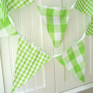 Banner, Bunting, Gingham Fabric Flags, Garland Vintage Style Lime Green ...