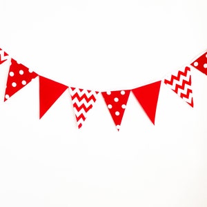 Bunting, Banner Fabric Pennant Garland Flags, Red, Polka Dot, Chevron ...