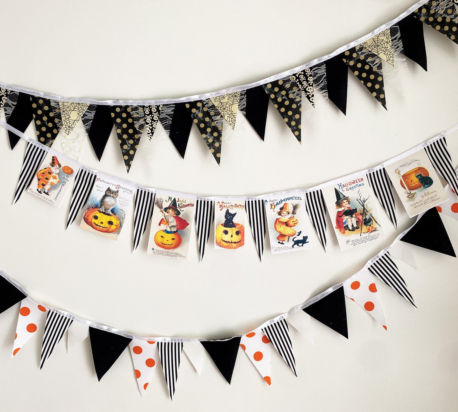Black and Orange Stripes Solids and Dots Halloween Banner - Etsy