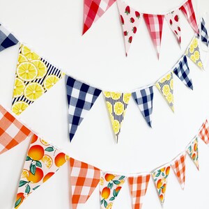 Strawberry Gingham Party Banner, Bunting, Pennant Flags, Strawberries ...