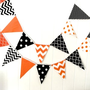 Banner Bunting, Fabric Pennant Flags, Orange, Black, Chevron, Polka Dot ...