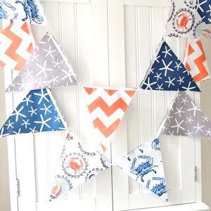 Banner, Bunting, Fabric Pennant Flags, Beach Party, Nautical Navy Blue ...