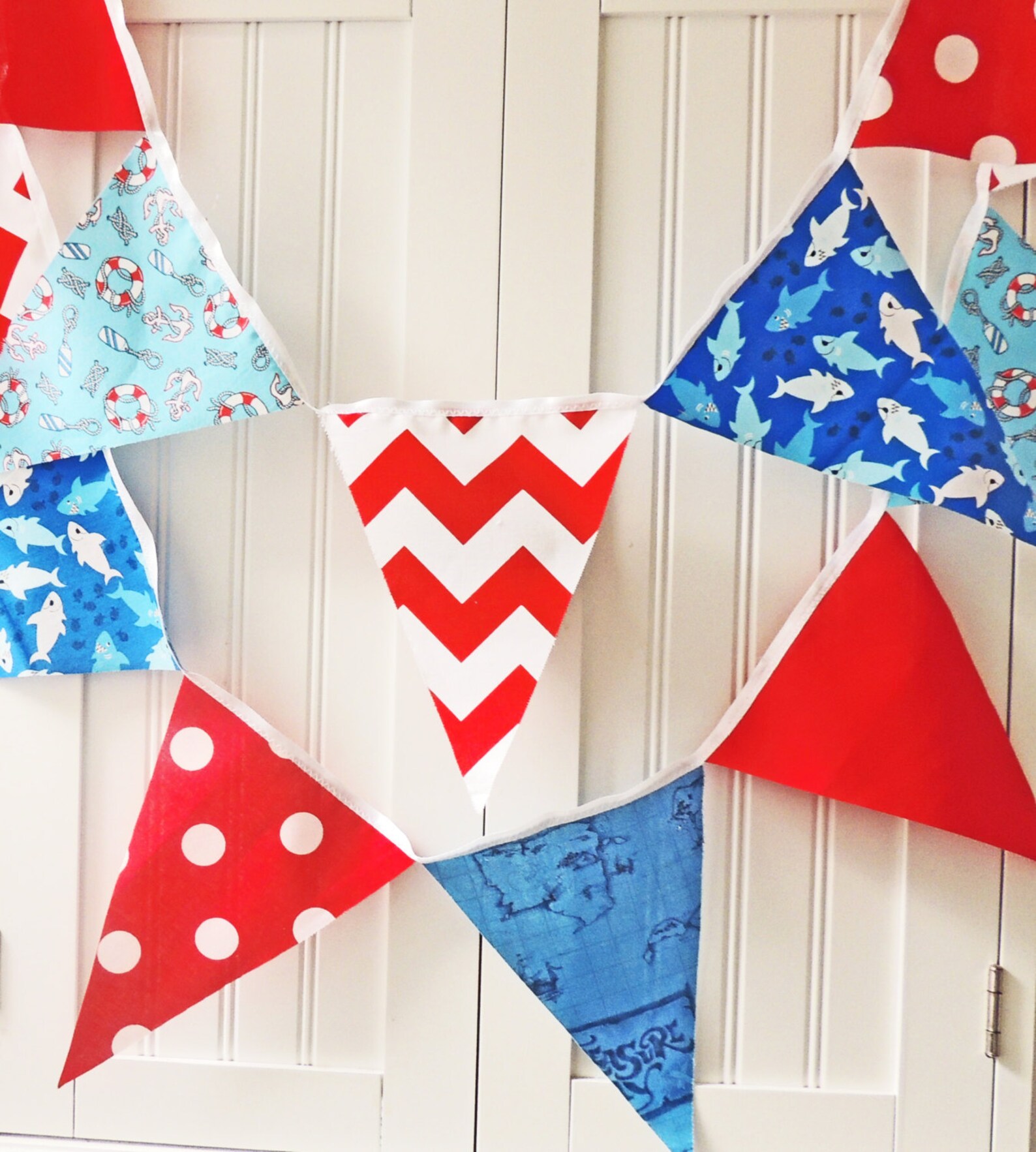 Banner, Bunting, Nautical Fabric Pennant Flags, Royal Blue Shark ...