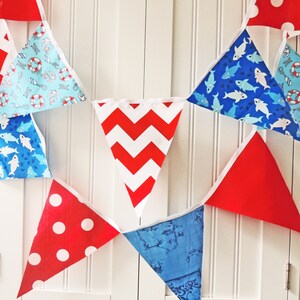 Banner, Bunting, Nautical Fabric Pennant Flags, Royal Blue Shark ...