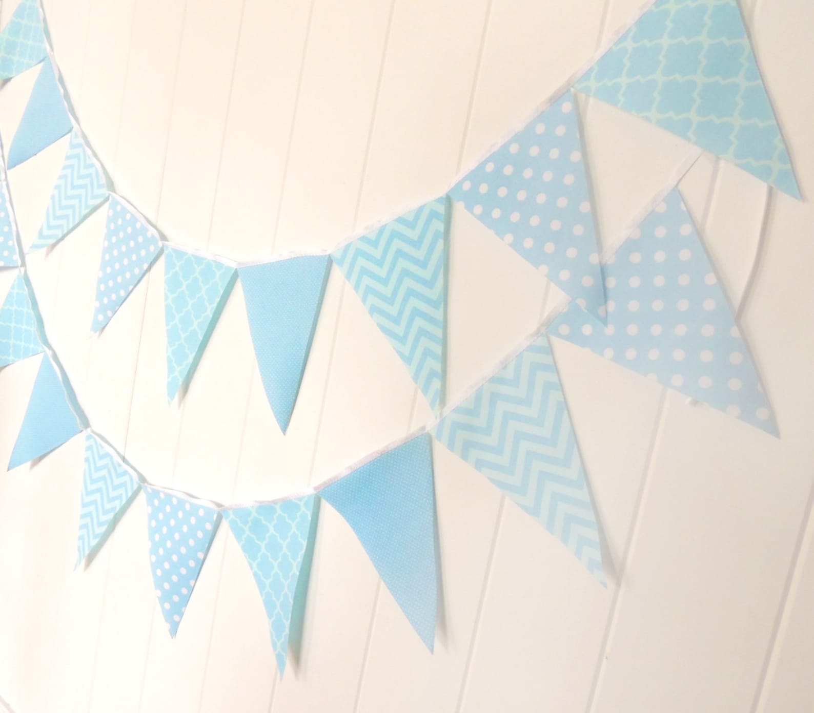 Bunting, Banner, Fabric Pennant Flags, Light Pastel Blue, Polka Dot ...