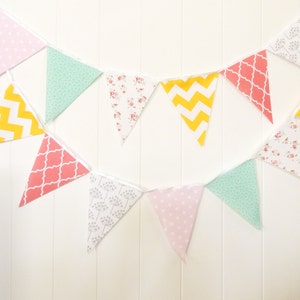 Fabric Banner, Bunting, Pennant Flags, Garland Turquoise, Pink, Grey ...