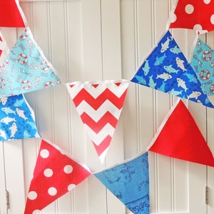 Banner, Bunting, Nautical Fabric Pennant Flags, Royal Blue Shark ...