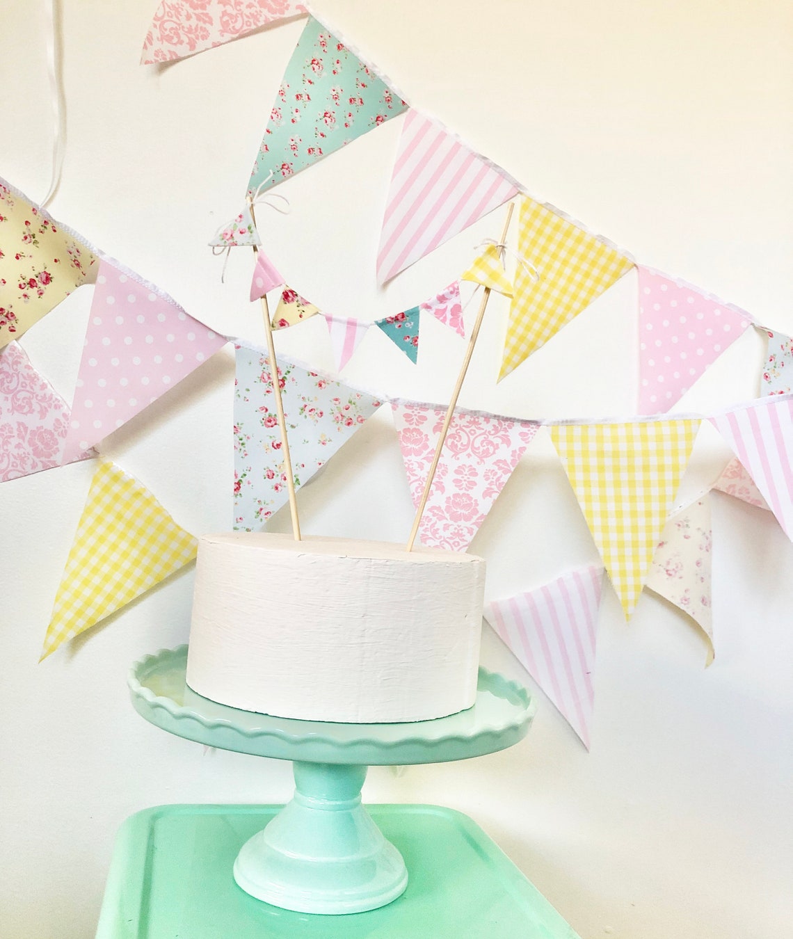 Shabby Chic Fabric Banner, Bunting, Pennant Flags, Pink, Blue, Aqua ...