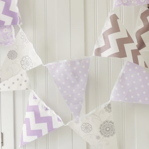 Banner Bunting, Fabric Pennant Cotton Flags, Lavender Purple, Grey ...
