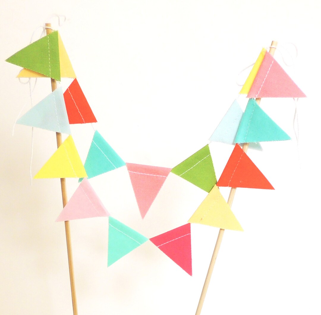 Cake Topper Banner, Solid Colored Pink, Mint, Coral Party Cake Bunting ...