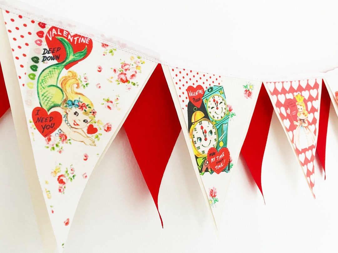 Vintage Valentine Bunting Banner, Valentine's Day Decor, Shabby Chic ...