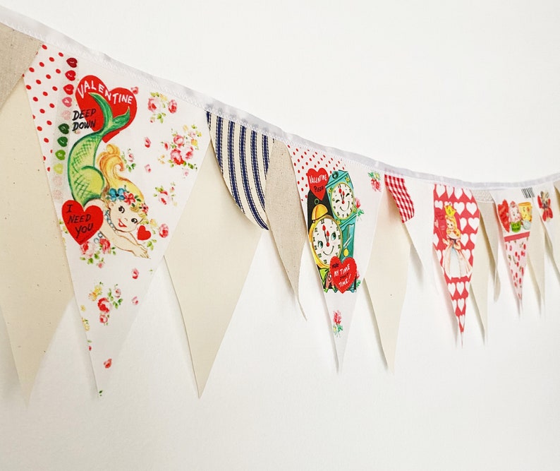 Vintage Valentine Bunting Banner, Valentine's Day Decor Shabby Chic ...