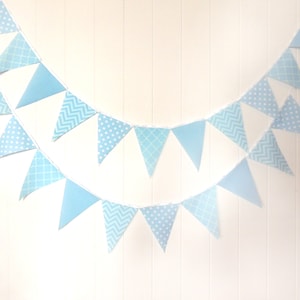 Bunting, Banner, Fabric Pennant Flags, Light Pastel Blue, Polka Dot ...