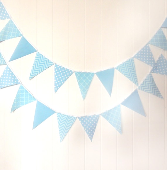 Bunting Banner Fabric Pennant Flags Light Pastel Blue | Etsy