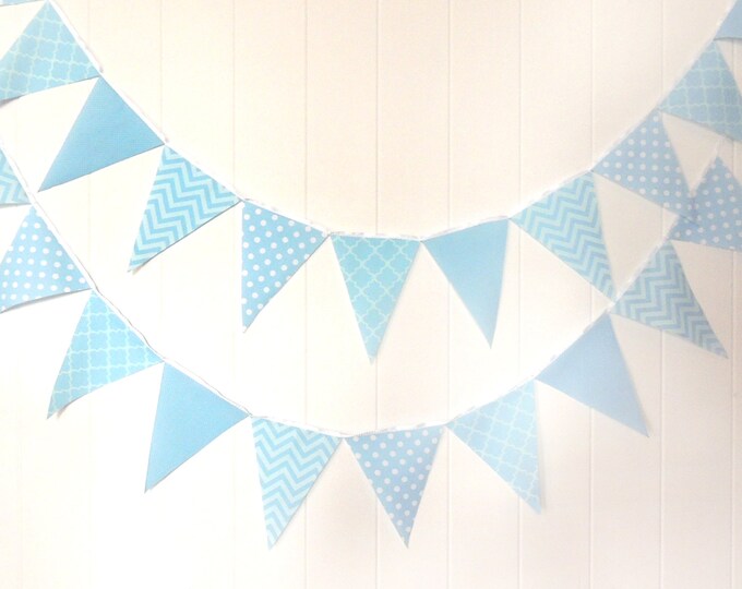 Bunting, Banner, Fabric Pennant Flags, Light Pastel Blue, Polka Dot ...