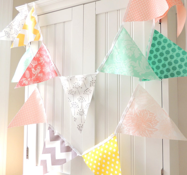 Fabric Banner Bunting Pennant Flags Garland Emerald Peach - Etsy