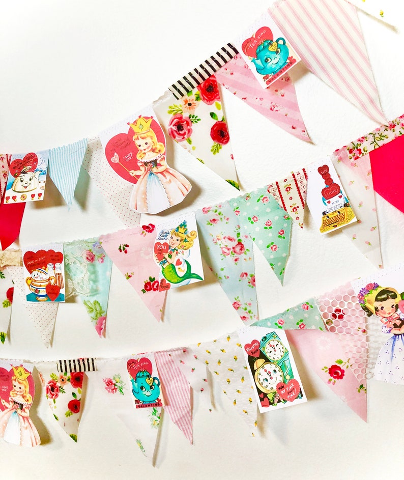 Valentine Bunting Banner, Valentines Day Decor, Shabby Chic Vintage ...