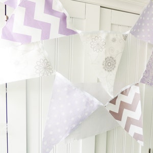 Banner Bunting, Fabric Pennant Cotton Flags, Lavender Purple, Grey ...