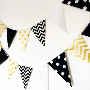Metallic Gold, Black, White, Fabric Banner Bunting, Pennant Flags ...
