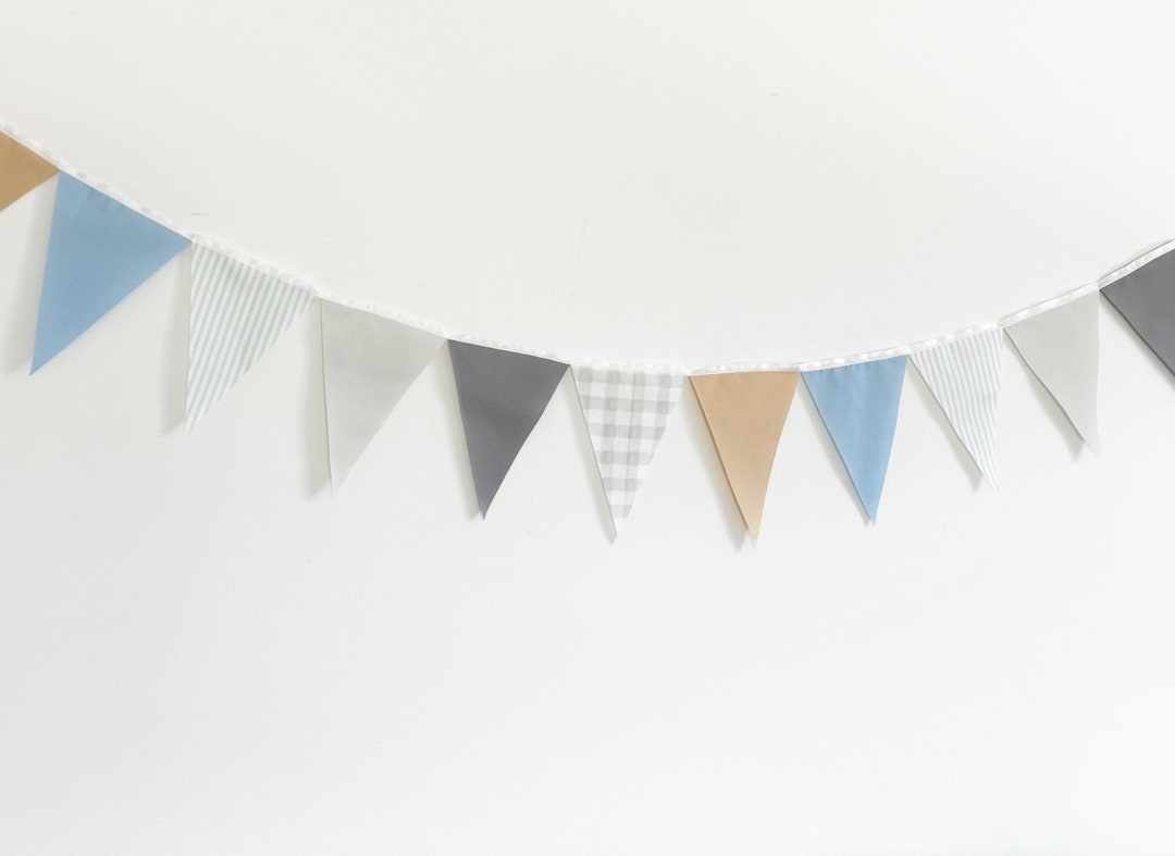 Neutral Gray, Tan and Light Blue Garland Flag Bunting Gingham, Solids ...