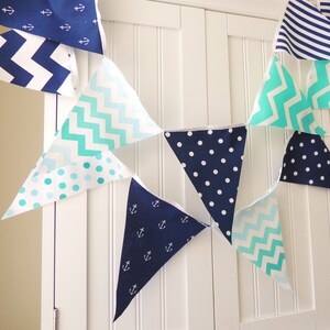 Nautical Bunting, Banner Fabric Pennant Flags, Anchor, Navy Blue, Mint ...