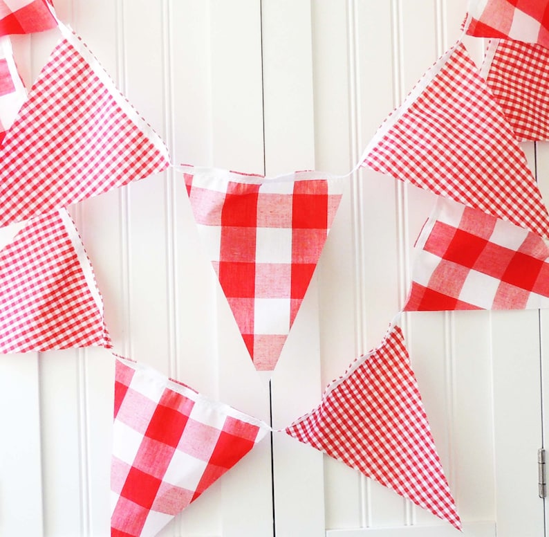Gingham Banner, Bunting, Fabric Pennant Garland Flags, Baby Shower ...