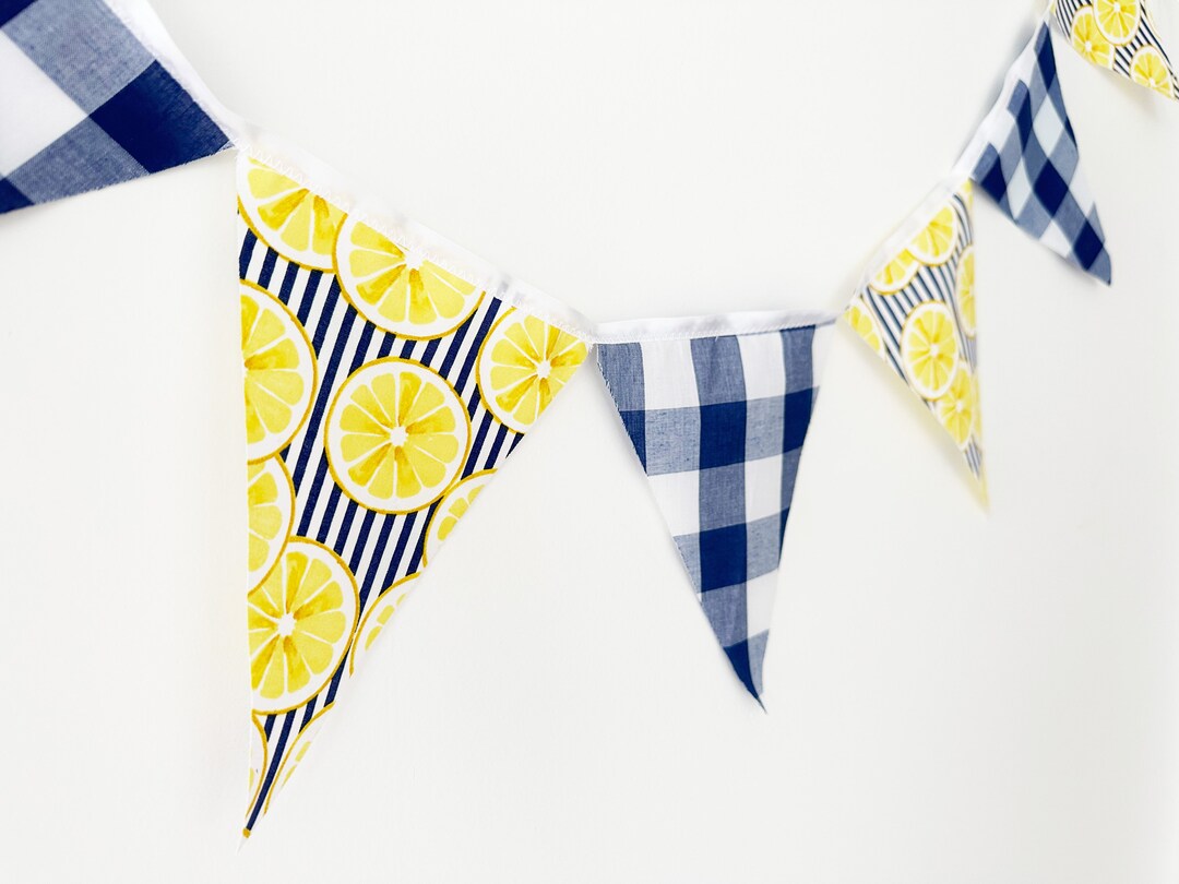 Lemon Stripes Gingham Party Banner, Bunting, Pennant Flags, Lemonade ...