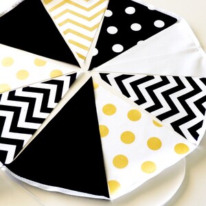 Metallic Gold, Black, White, Fabric Banner Bunting, Pennant Flags ...
