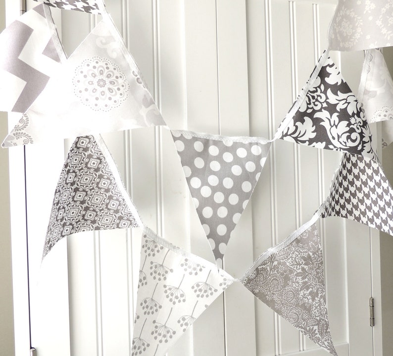 Banner Bunting Fabric Flags Garland Party Grey Polka Dot | Etsy