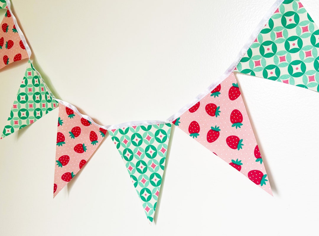Strawberry Party Banner, Bunting, Pennant Flags, Vintage Pink, Wedding ...