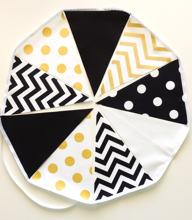 Metallic Gold Black White Fabric Banner Bunting Pennant | Etsy
