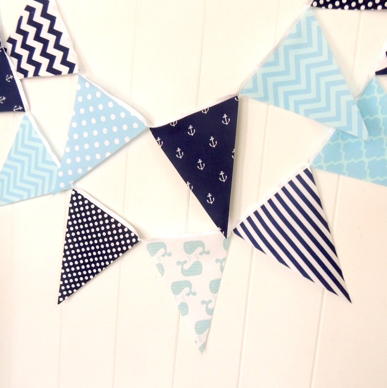 Nautical Baby Shower Banner Bunting Fabric Pennant Flags | Etsy