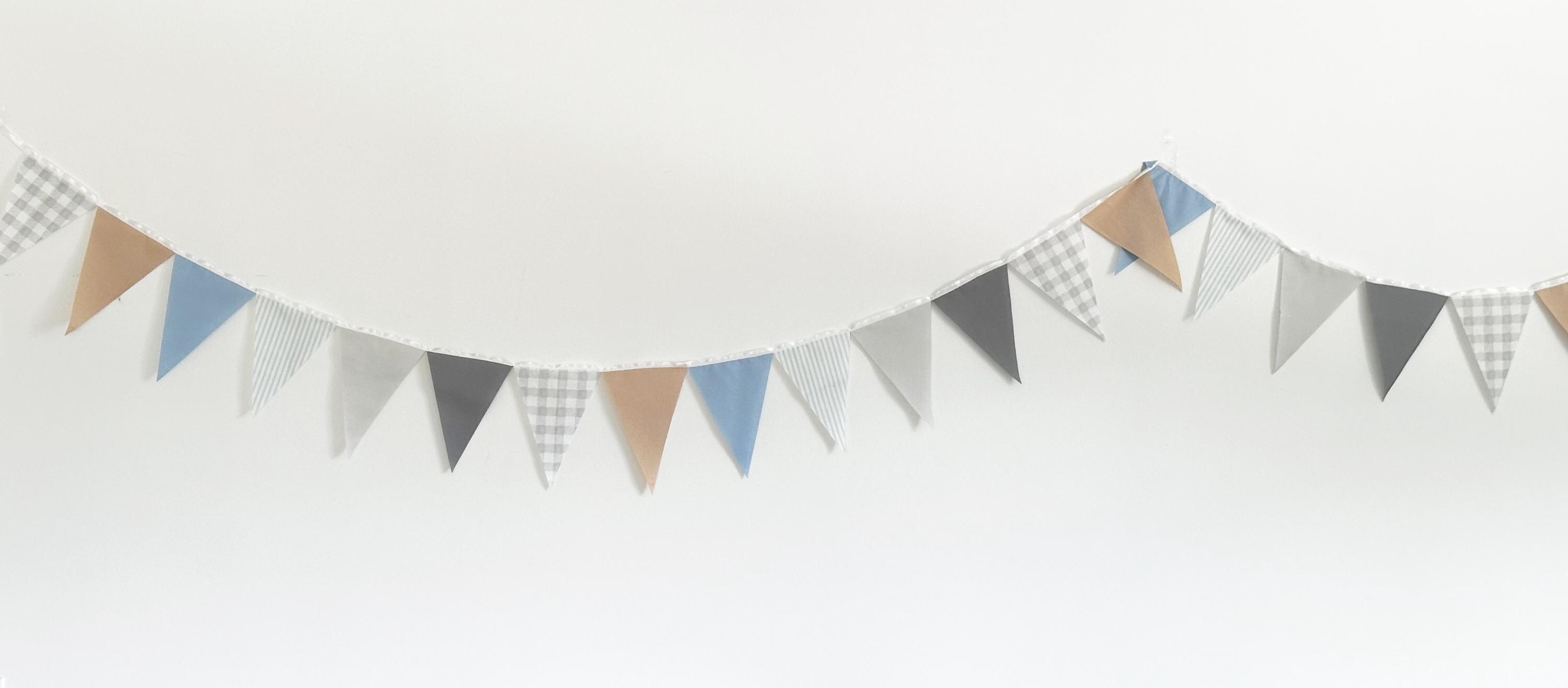 Neutral Gray, Tan and Light Blue Garland Flag Bunting Gingham, Solids ...