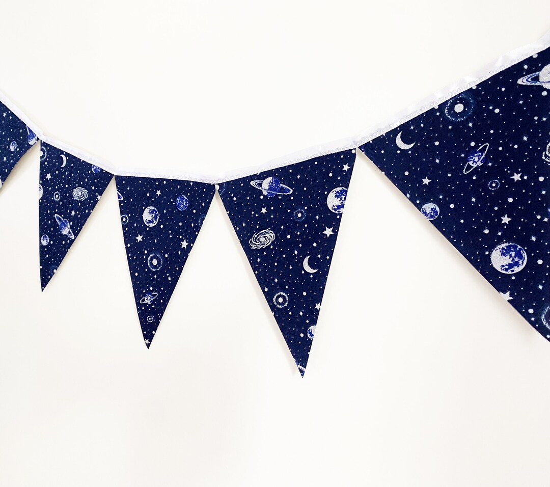 Galaxy Stars Moon Planets Banner Bunting, Solar System Fabric Pennant ...