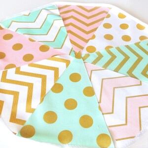 Metallic Gold, Pink, Mint, Fabric Banner Bunting, Pennant Flags ...