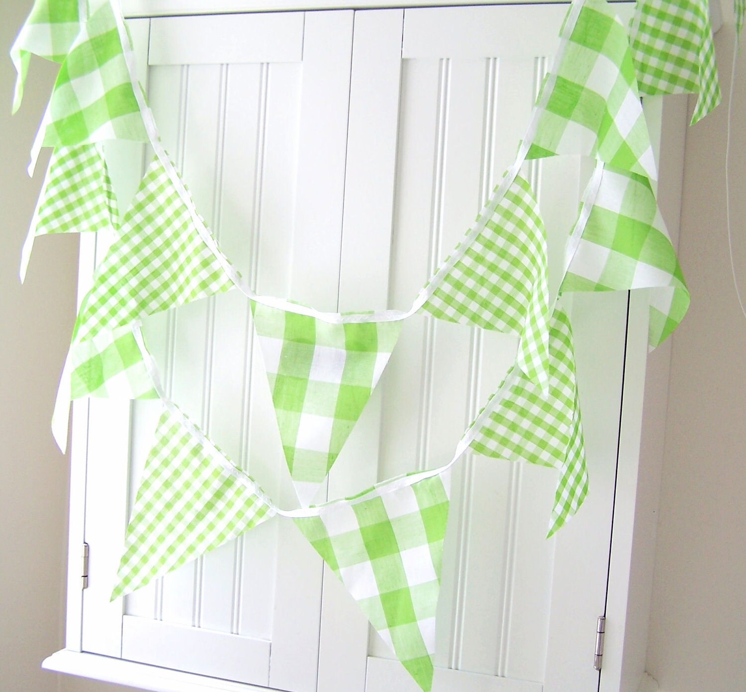 Banner, Bunting, Gingham Fabric Flags, Garland Vintage Style Lime Green ...
