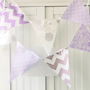 Banner Bunting, Fabric Pennant Cotton Flags, Lavender Purple, Grey ...